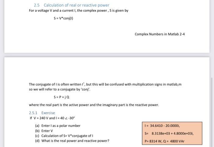 2.5 Calculation of real or reactive power For a | Chegg.com