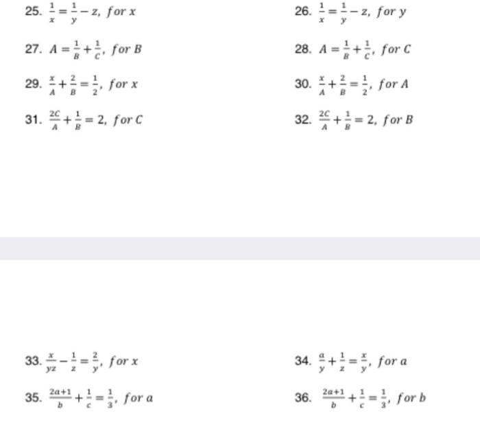 1_1 25. 1 27. A = =+¹, for B 29. +²=, for x 31. | Chegg.com