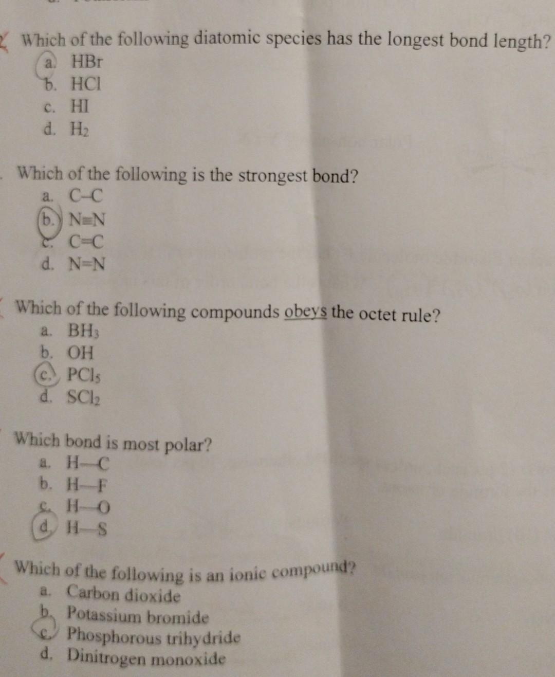 Solved Which of the following diatomic species has the | Chegg.com