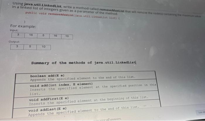 Solved Using java.util.LinkedList, write a method called | Chegg.com
