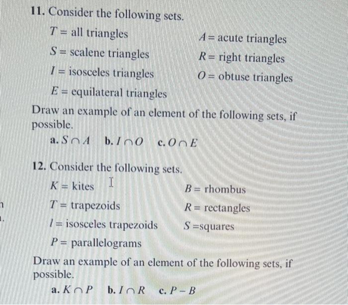 Solved 11. Consider the following sets. T = all triangles A= | Chegg.com