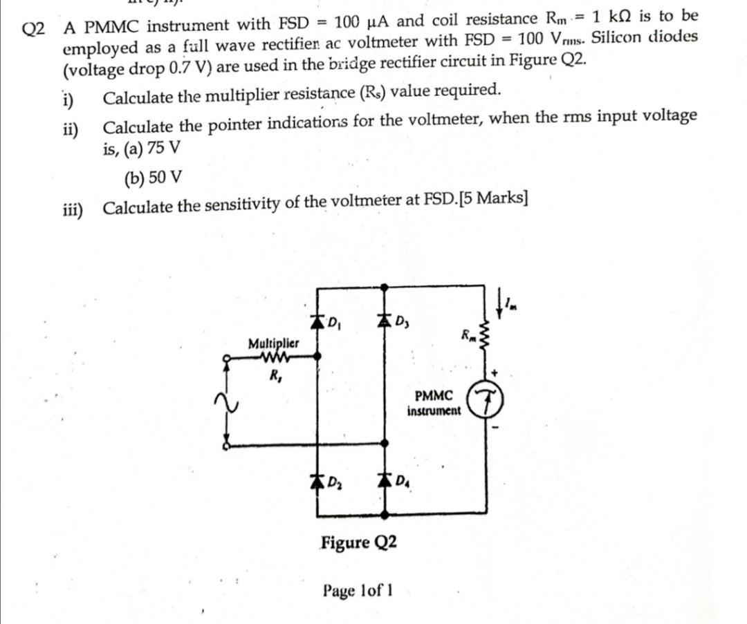 Solved Q2 A PMMC instrument with FSD =100μA and coil | Chegg.com
