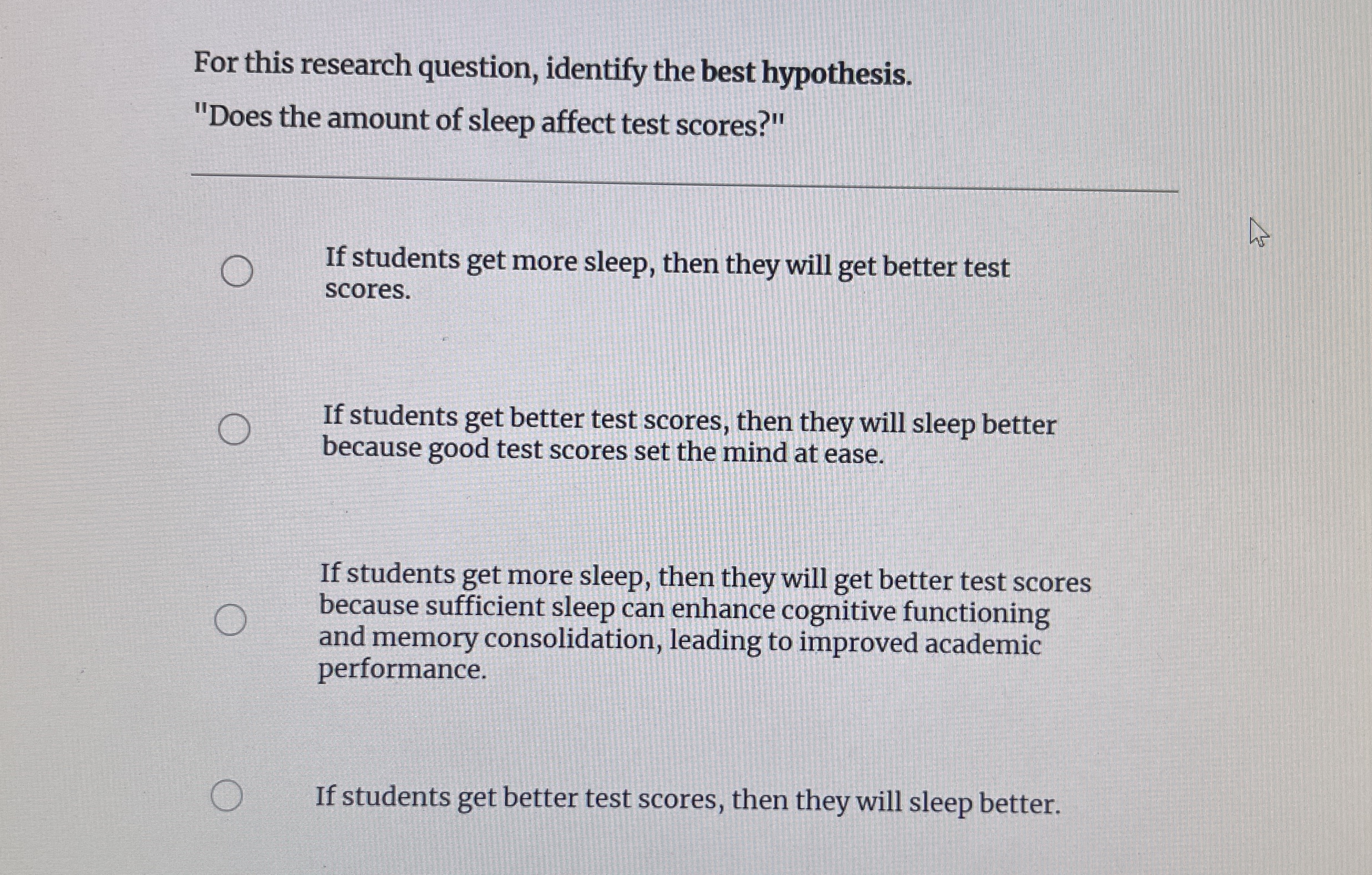 Solved For this research question, identify the best | Chegg.com