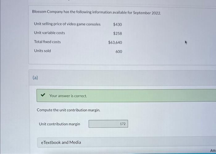Solved Blossom Company has the following information | Chegg.com
