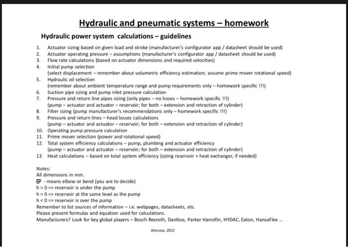 Solved Hydraulic power system calculations - guidelines 1. | Chegg.com
