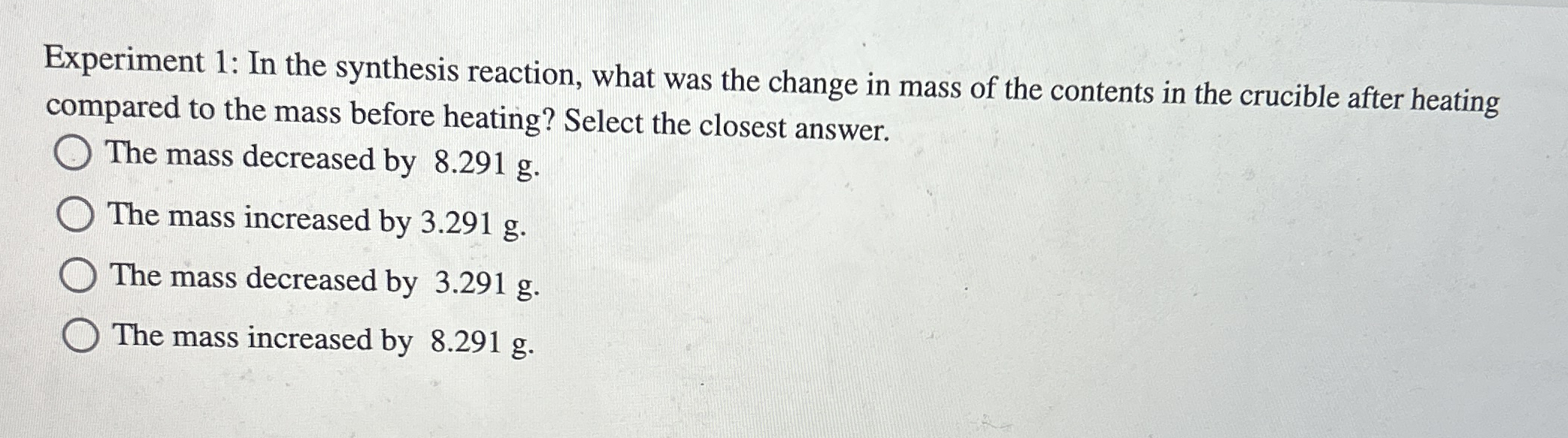 Solved Experiment 1: In the synthesis reaction, what was the | Chegg.com