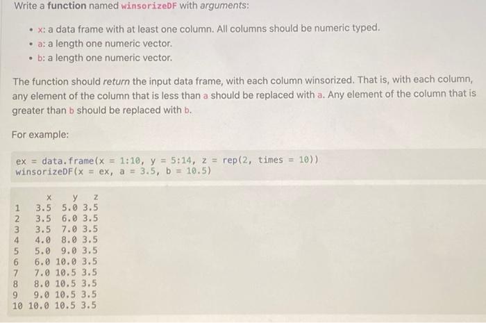 Solved Write a function named winsorize with arguments: - x | Chegg.com