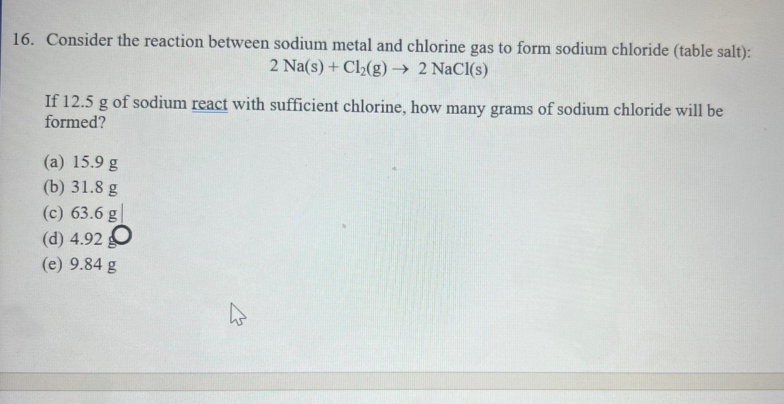 Solved Consider the reaction between sodium metal and | Chegg.com