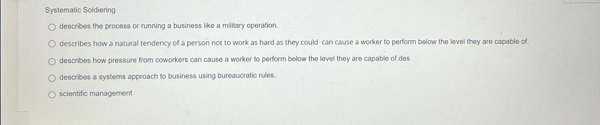 Solved Systematic Soldieringdescribes the process or running | Chegg.com