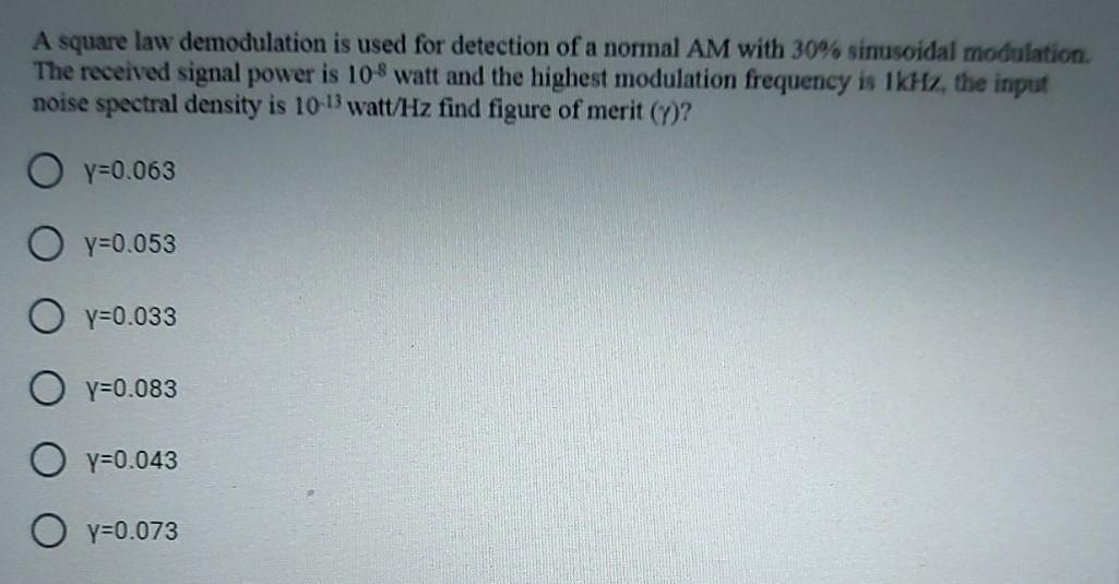 Solved A square law demodulation is used for detection of a | Chegg.com