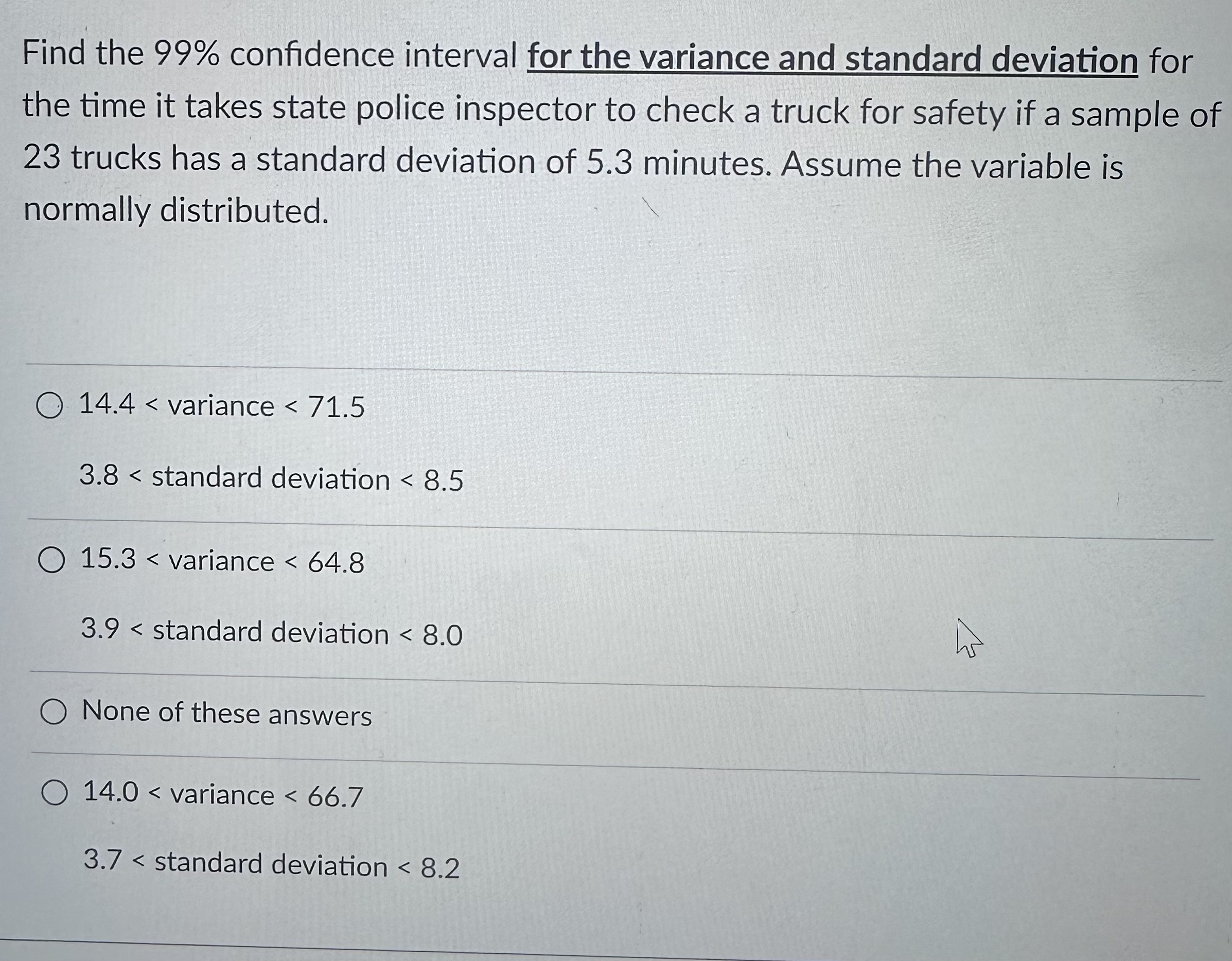 Solved Find the 99% ﻿confidence interval for the variance | Chegg.com