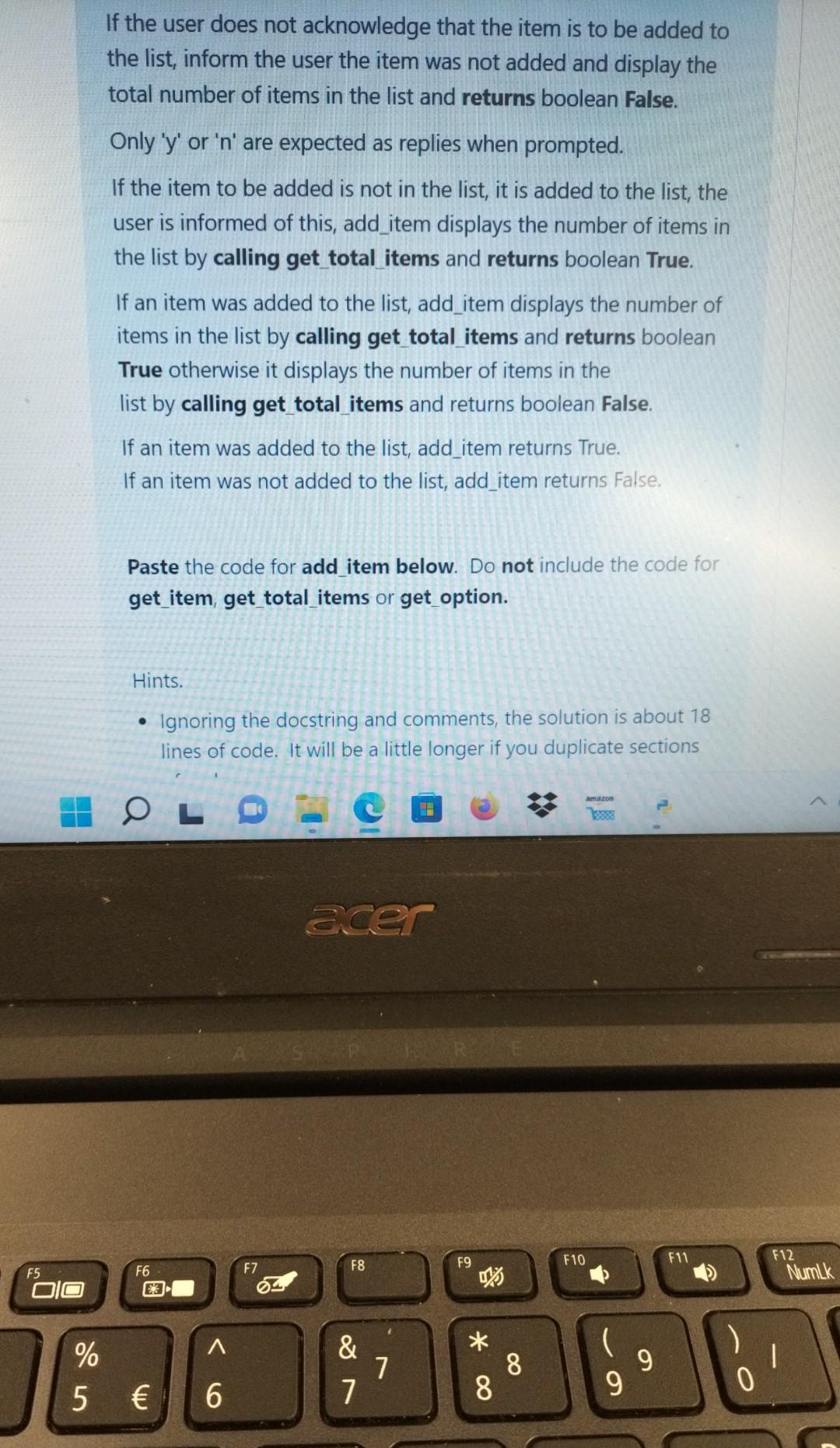 Solved Create a function called add item add_item has one | Chegg.com