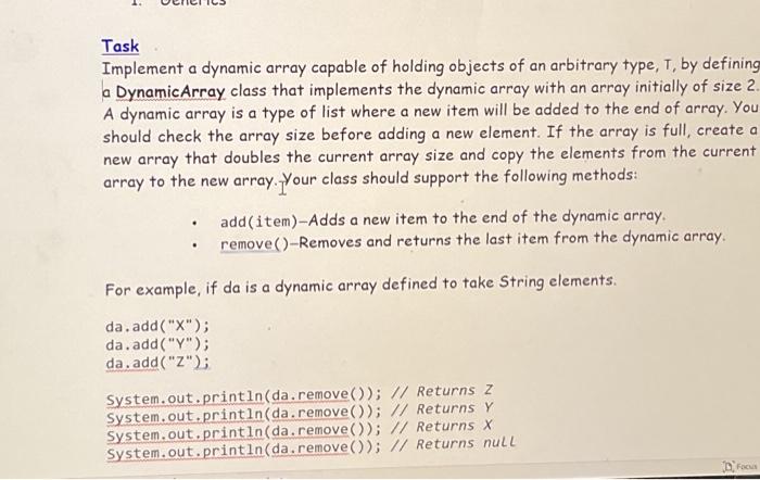 Solved Task Implement a dynamic array capable of holding | Chegg.com Solved Task Implement a dynamic array capable of holding | Chegg.com