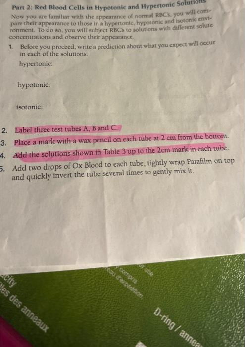Solved Part 2: Red Blood Cells in Hypotonic and Hypertonic | Chegg.com