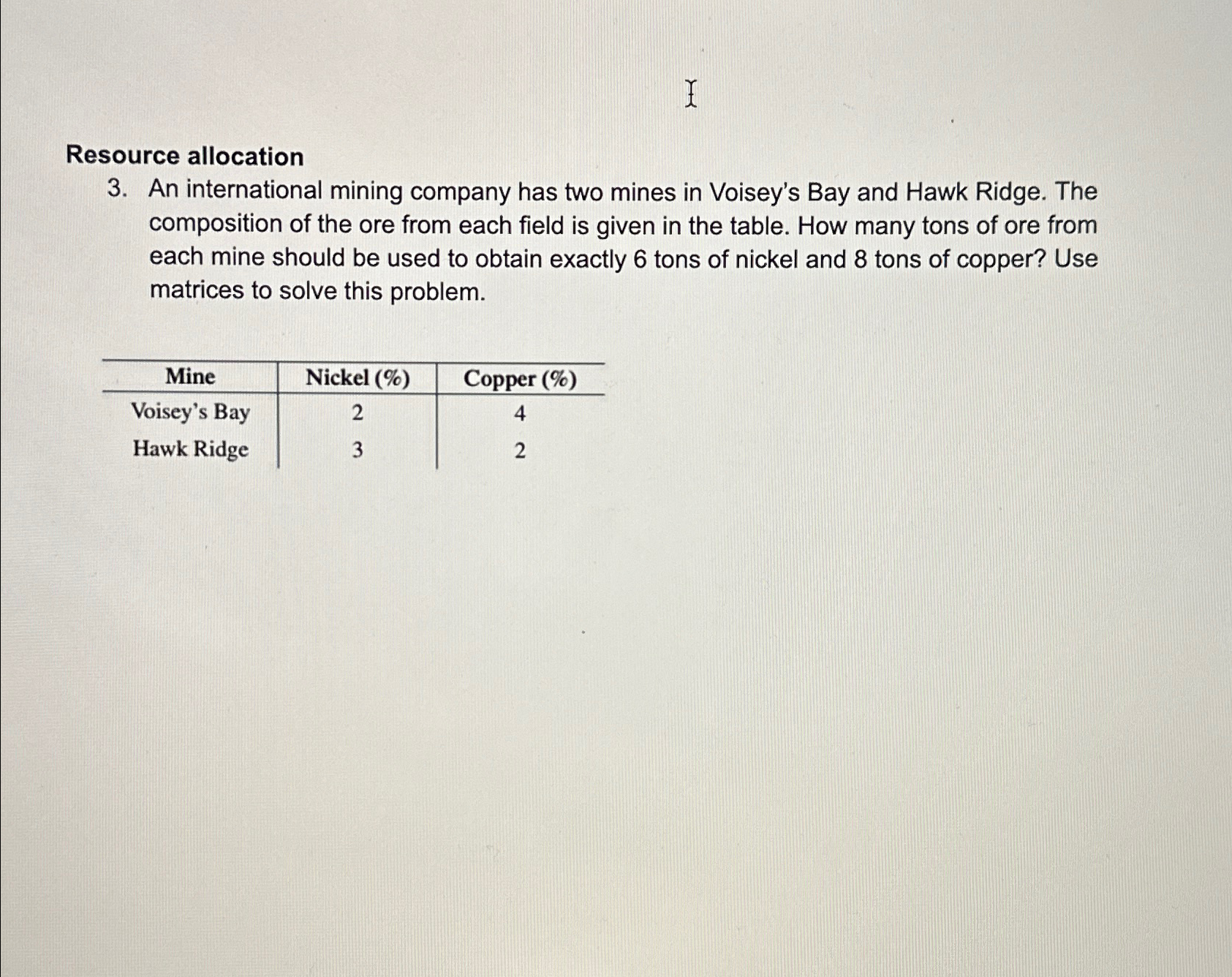 Solved Resource allocation3. ﻿An international mining | Chegg.com
