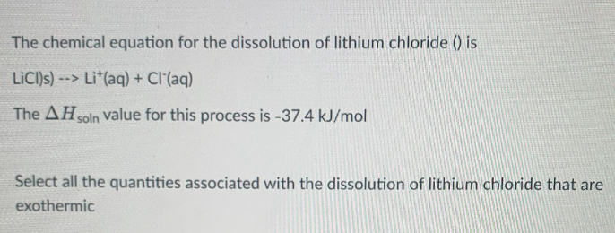 Solved The chemical equation for the dissolution of lithium | Chegg.com