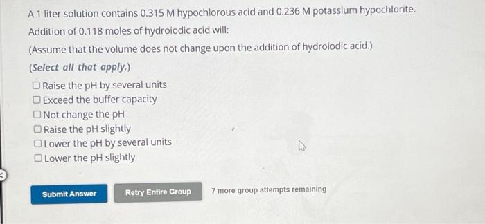 Solved A 1 liter solution contains 0.315M hypochlorous acid | Chegg.com