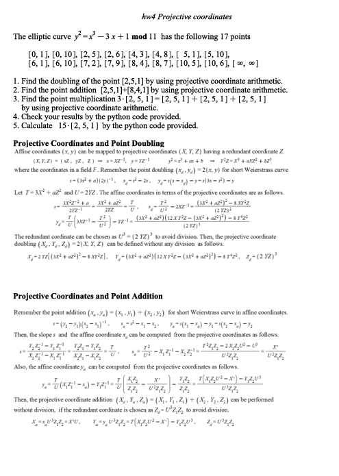 Solved The elliptic curve y2=x3-3x+1 ﻿mod 11 ﻿has the | Chegg.com