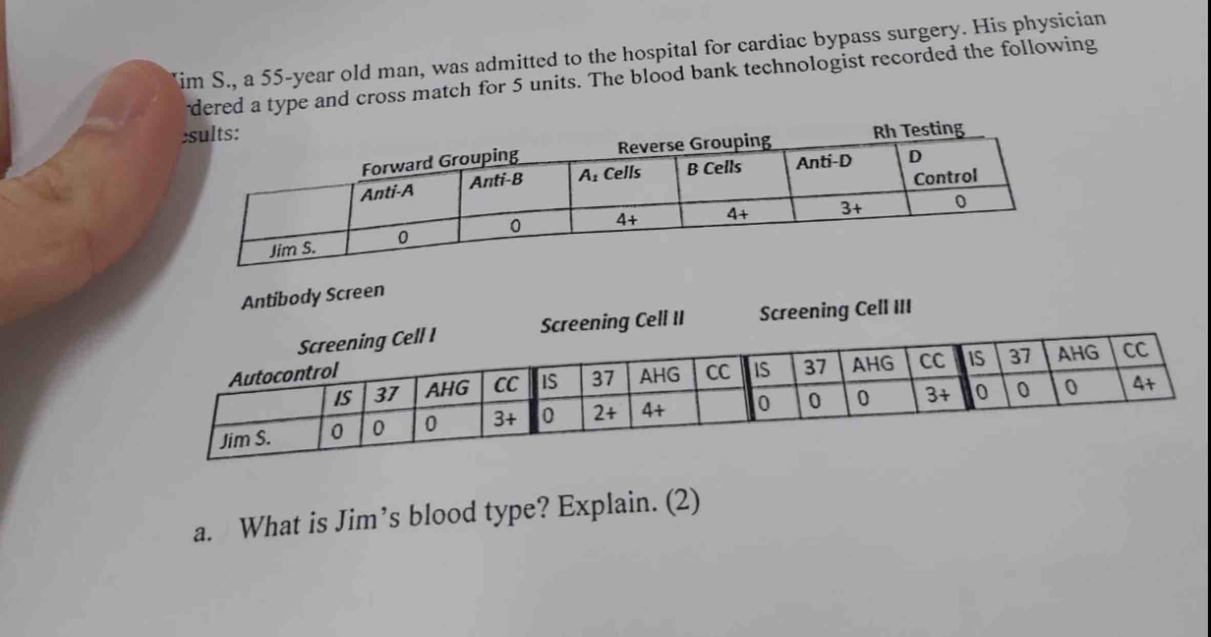 Solved a. ﻿What is Jim's blood type? Explain. (2)b. ﻿The | Chegg.com