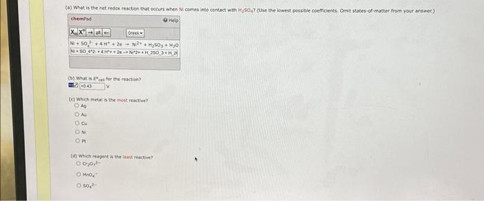 Solved (a) What is the net redox reaction that occurs when | Chegg.com