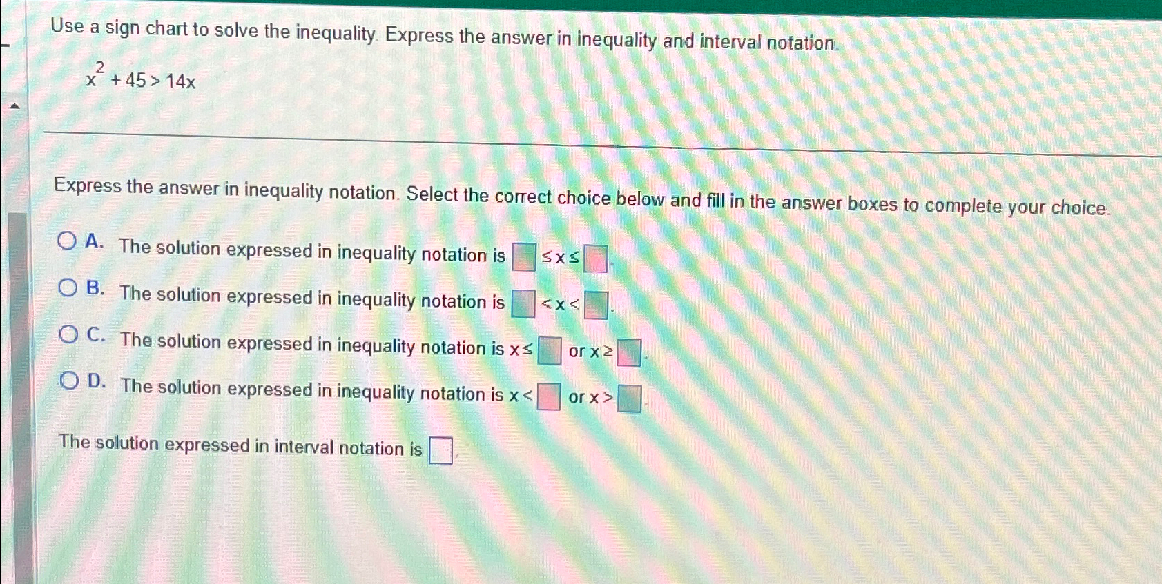 Solved Use a sign chart to solve the inequality. Express the | Chegg.com