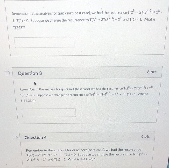 Solved Remember in the analysis for quicksort (best case), | Chegg.com