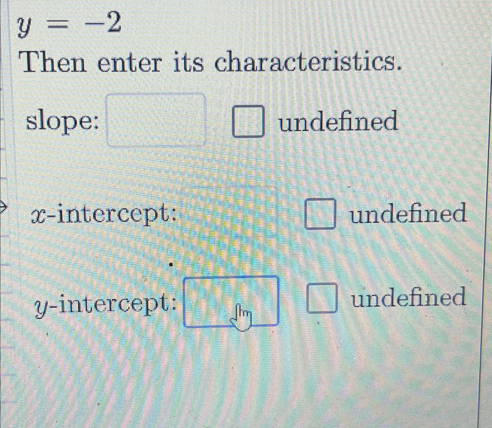 Solved y=-2Then enter its characteristics.slope: | Chegg.com
