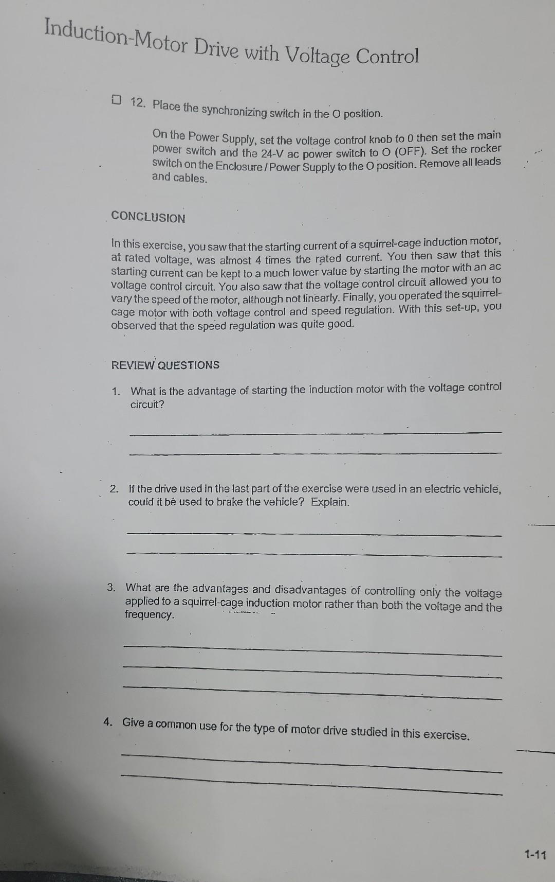 Solved 12. Place the synchronizing switch in the O position. | Chegg.com
