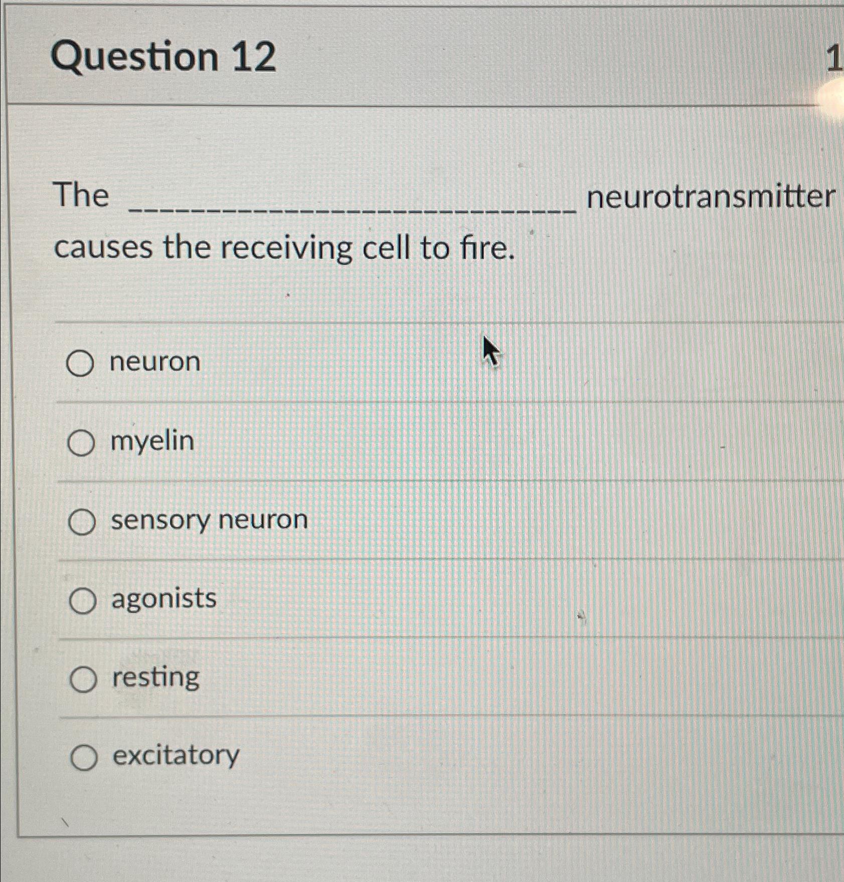 Solved Question 12The neurotransmitter causes the receiving | Chegg.com