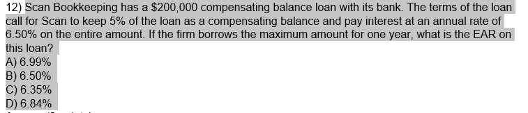 Solved Scan Bookkeeping has a $200,000 ﻿compensating balance | Chegg.com