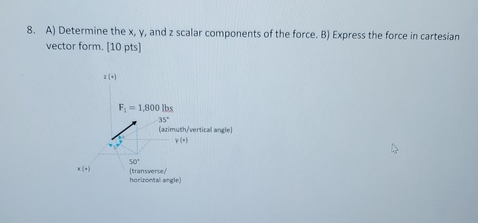 Solved 8. A) Determine the x, y, and z scalar components of | Chegg.com