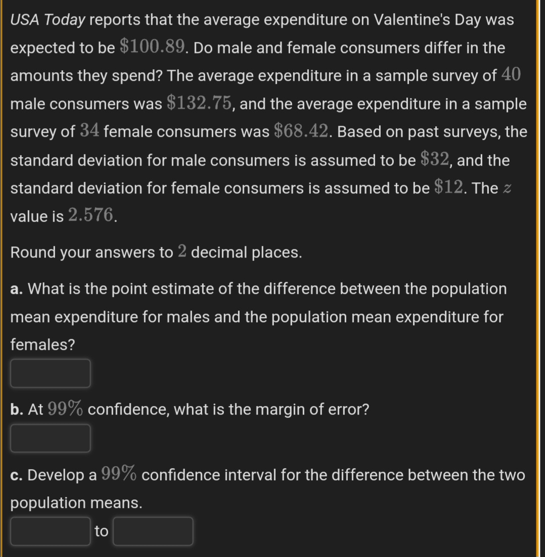 Solved USA Today reports that the average expenditure on | Chegg.com