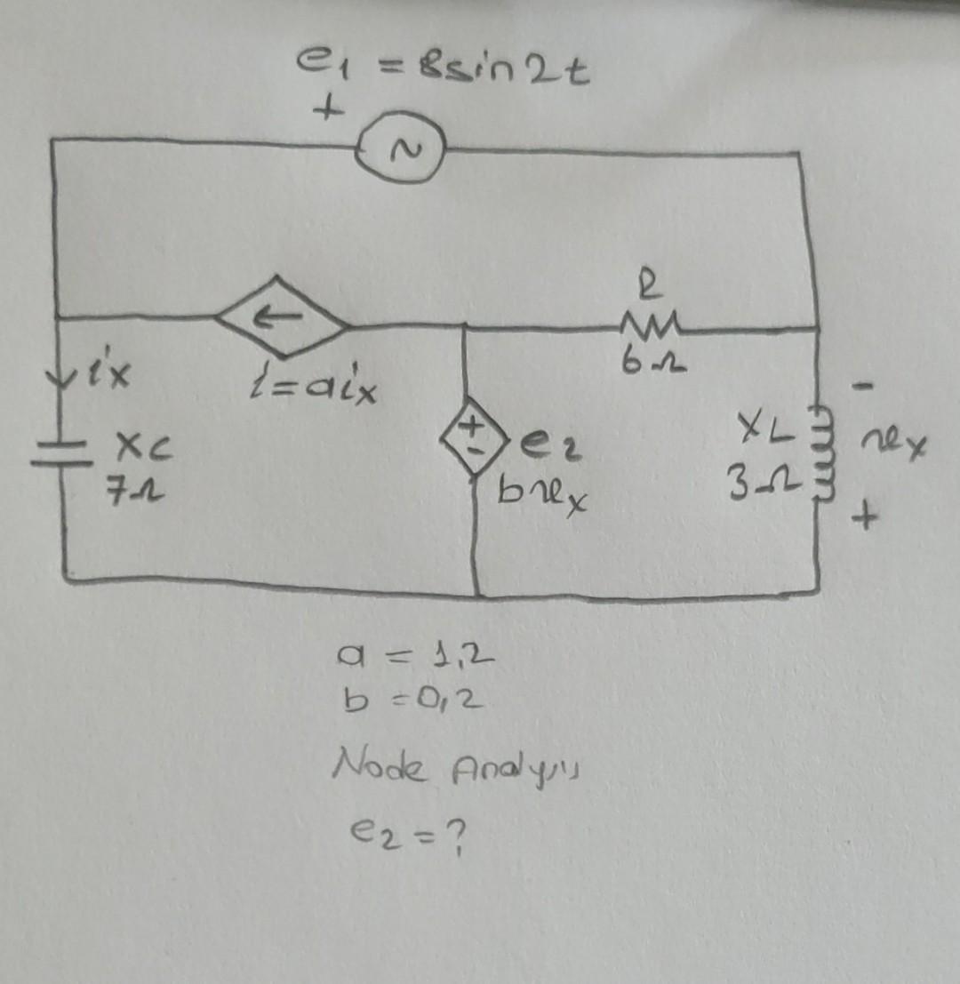 Solved b=0,2 Node Analy's e2= ? | Chegg.com