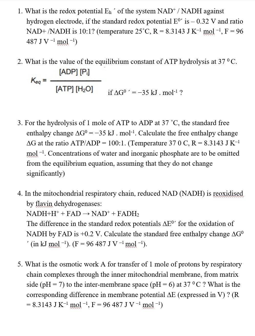 Solved 1. What is the redox potential Eh′ of the system | Chegg.com