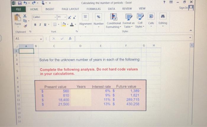 Solved Ki 6 X Calculating The Number Of Periods Excel 