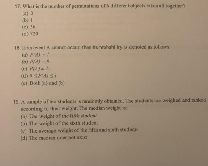 Solved 17. What is the number of permutations of 6 different | Chegg.com