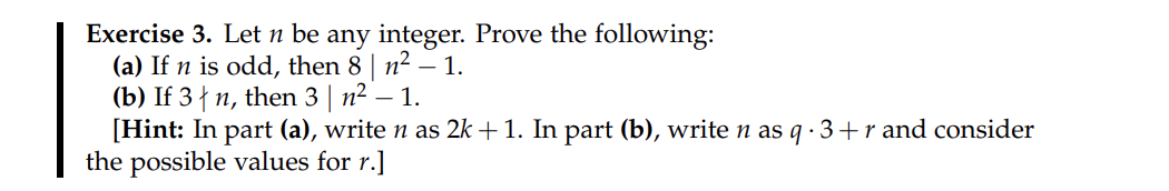 Solved Exercise 3. ﻿Let n be ﻿any integer. Prove the | Chegg.com