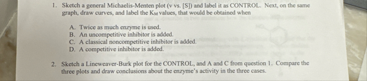 Solved PLEASE MAKE GRAPH Sketch a general Michaelis-Menten | Chegg.com