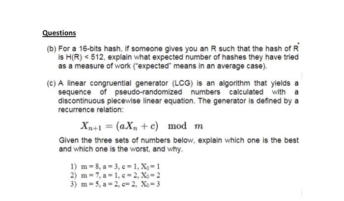 Solved (b) For a 16-bits hash, if someone gives you an R | Chegg.com