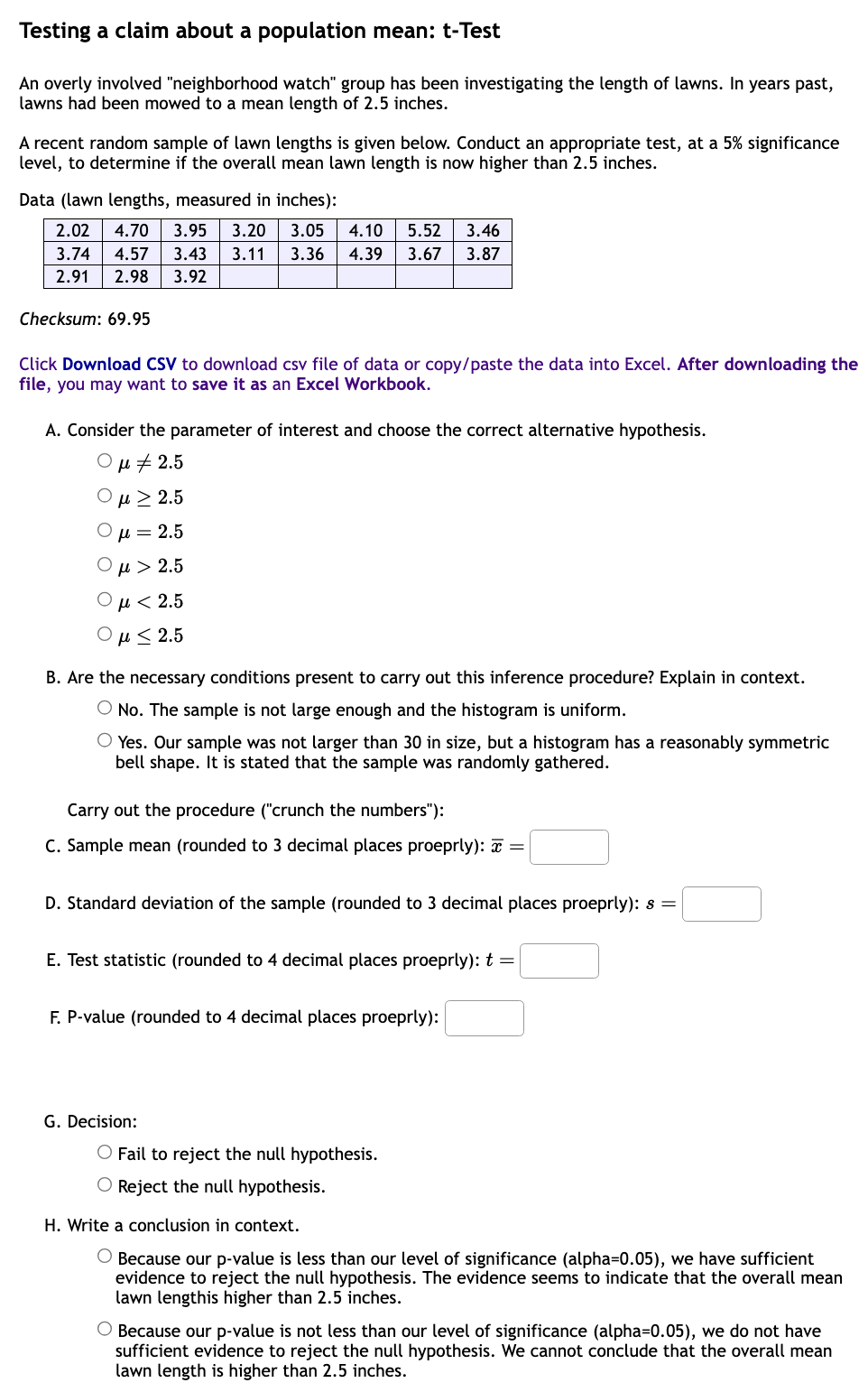 Solved Testing a claim about a population mean: t-TestAn | Chegg.com
