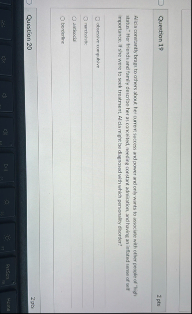 Solved Question 192 ﻿ptsAlicia constantly brags to others | Chegg.com