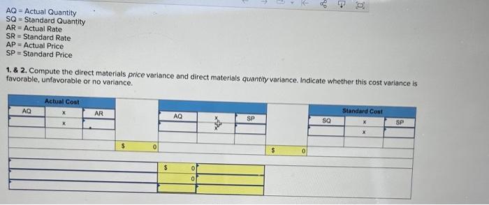 Solved AQ = Actual quantity SQ= Standard quantity AR= Actual | Chegg.com