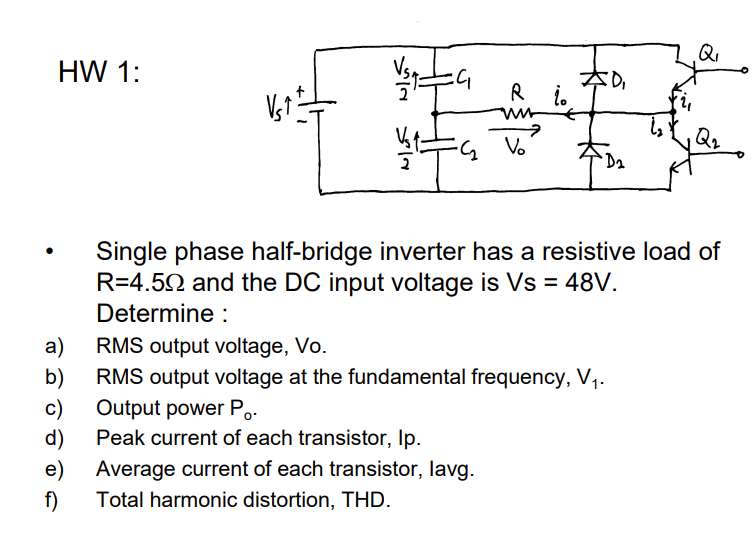 Solved Single phase half-bridge inverter has a resistive | Chegg.com