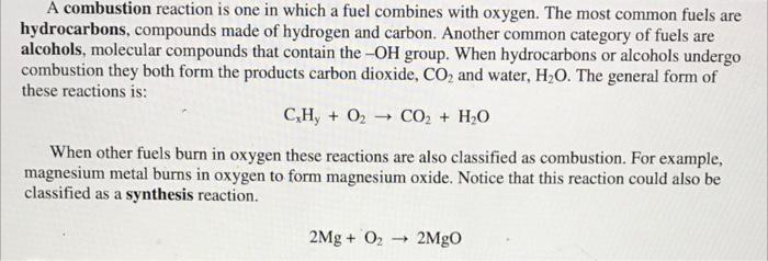 Solved A combustion reaction is one in which a fuel combines | Chegg.com