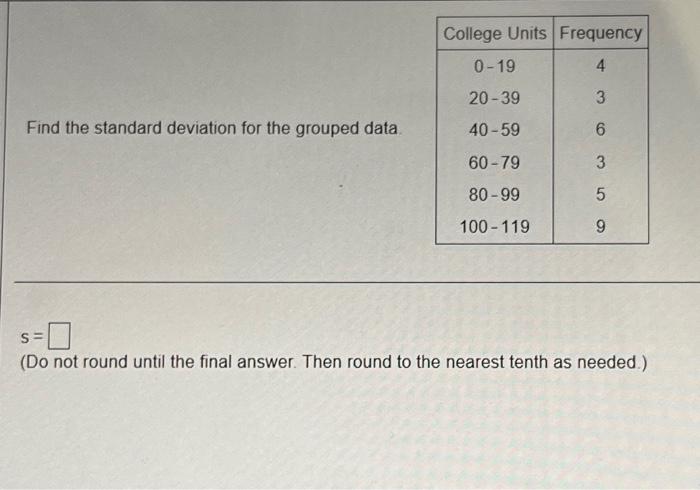 Solved Find the standard deviation for the grouped data. | Chegg.com