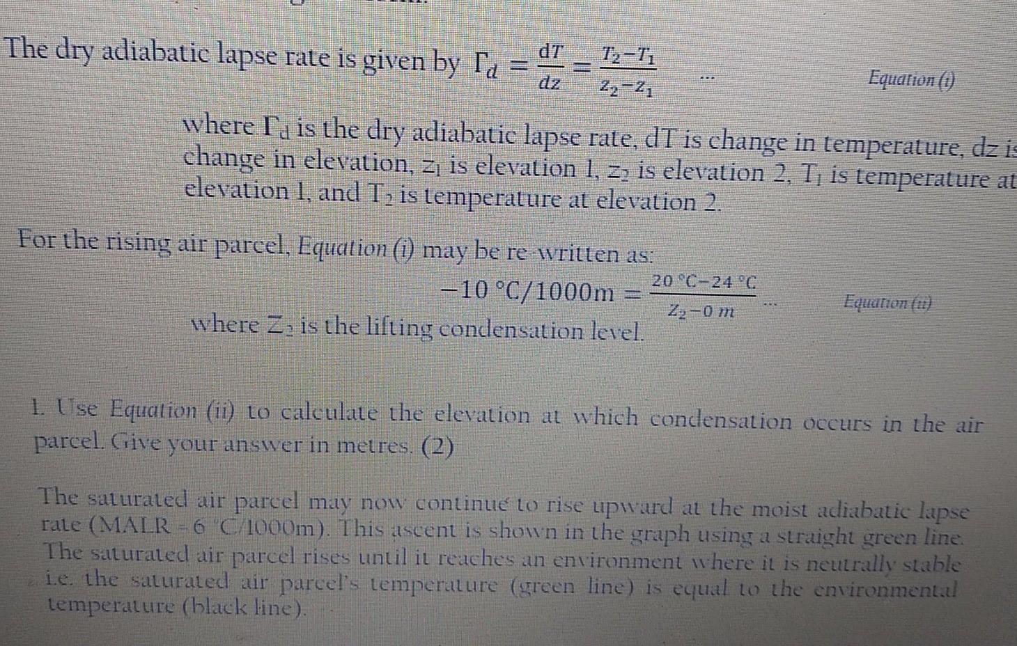 Solved The dry adiabatic lapse rate is given by ra = T2-T | Chegg.com