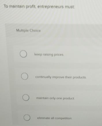 Solved To maintain profit, entrepreneurs must:Multiple | Chegg.com