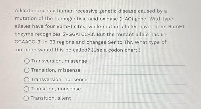 Solved Alkaptonuria is a human recessive genetic disease | Chegg.com
