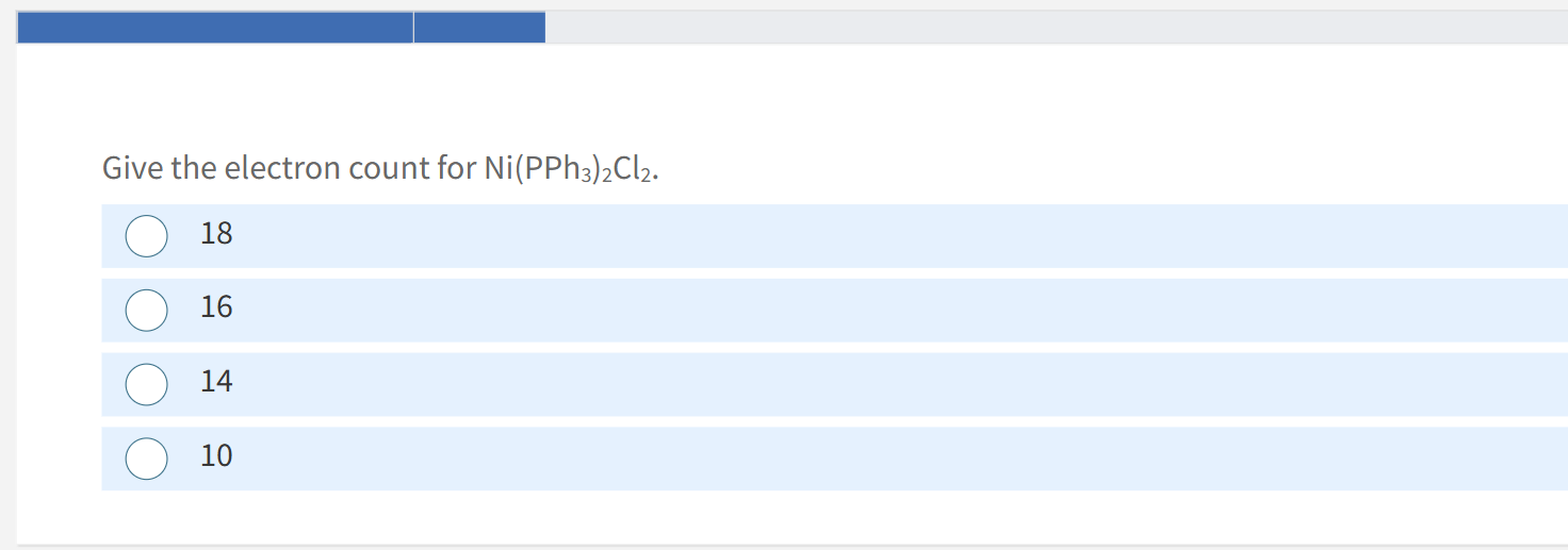Solved Give the electron count for Ni(PPh3)2Cl2.18161410 | Chegg.com
