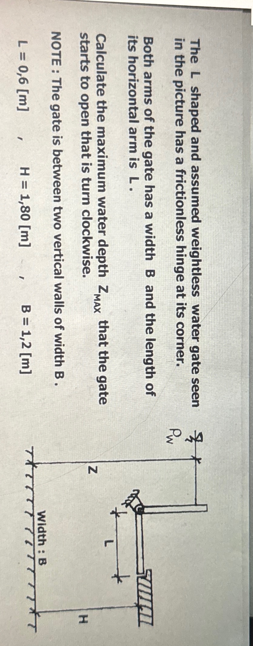 Solved The L shaped and assumed weightless water gate seen | Chegg.com